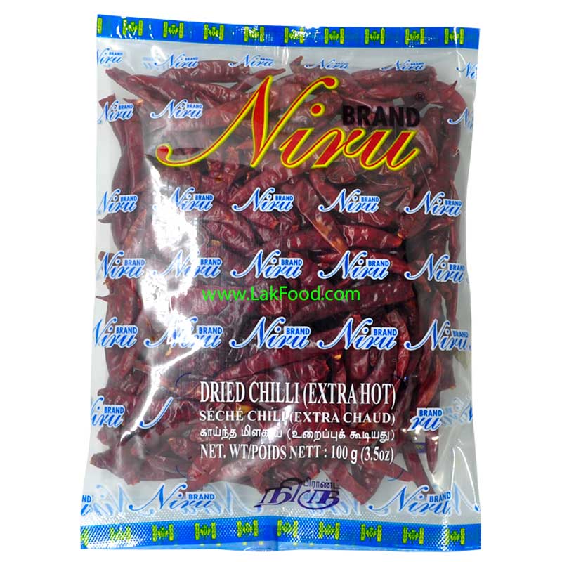 Niru Dried Red Chilli Whole - Extra Hot (Stemless) 100g – LakFood